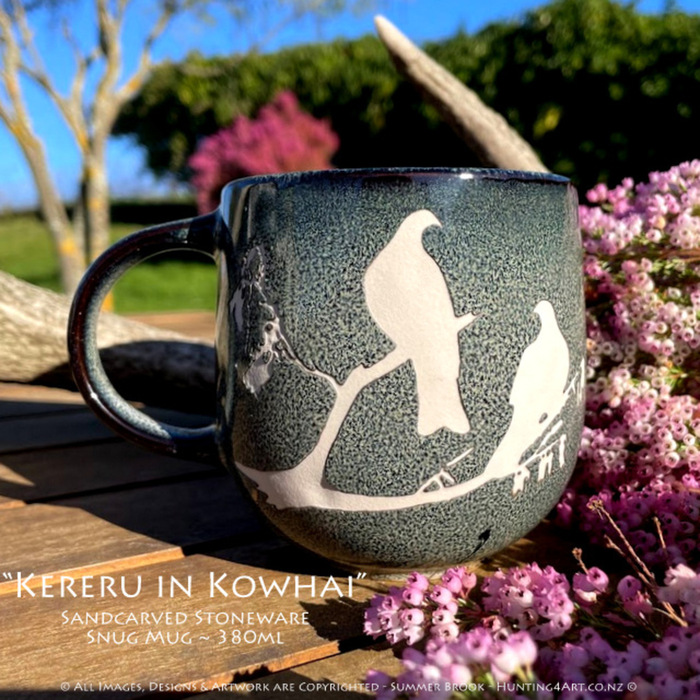 Kereru in Kowhai Limited Edition Sandcarved Stoneware Glazed Snug Mug ...