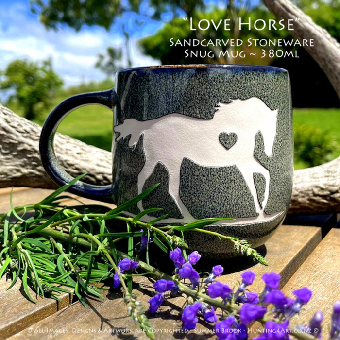 Love Horse Sandcarved Stoneware Glazed Snug Mug - Hunting4Art Ltd