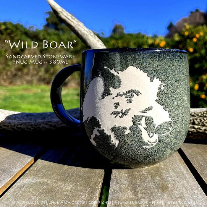Wild Boar Sandcarved Stoneware Glazed Snug Mug - Hunting4Art Ltd